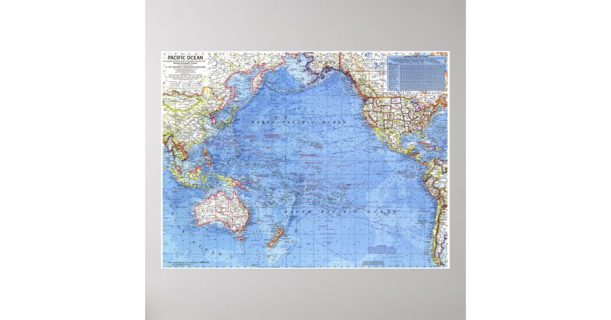 " Pazifik: 1969/heute - Detaillierte Pazifikkarte Poster | Zazzle
