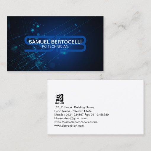 PC Technician Bold Monogram Computer Circuits Business Card | Zazzle