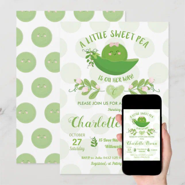 Pea in a Pod Baby Shower Invitations for Baby Girl | Zazzle
