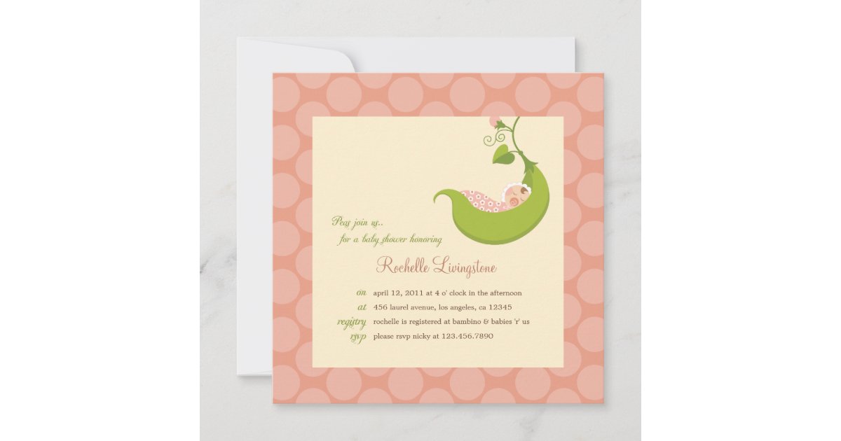Pea in a Pod Girl Baby Shower Invitation | Zazzle