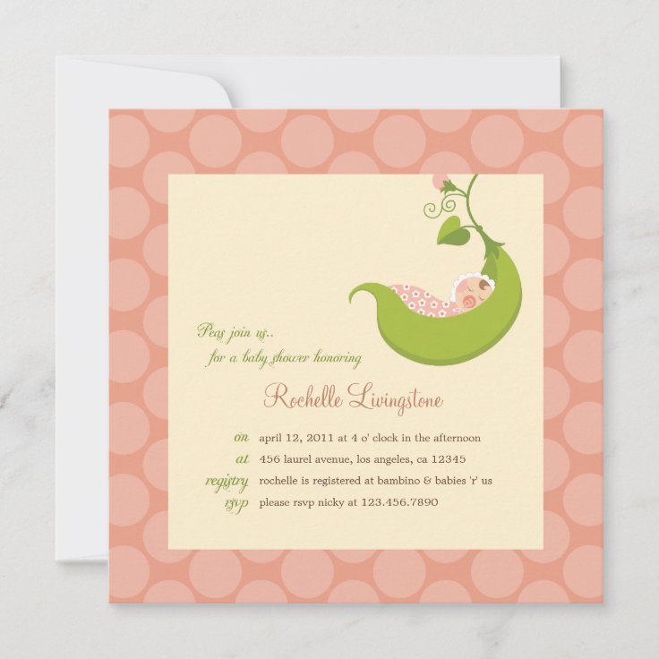Pea in a Pod Girl Baby Shower Invitation | Zazzle
