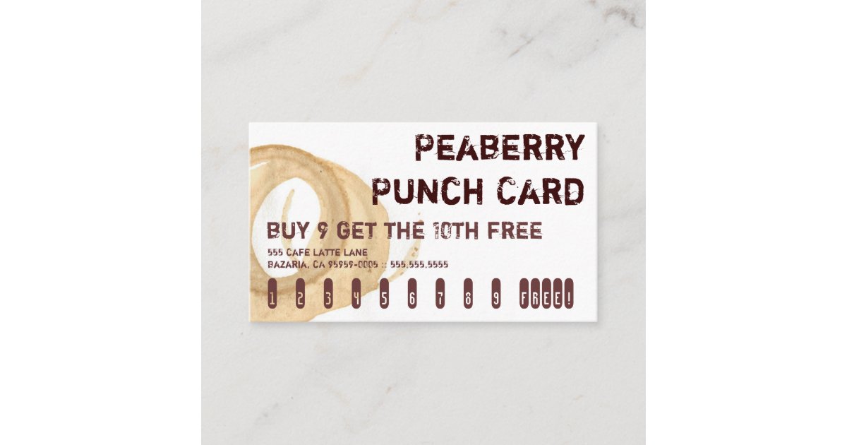 Peaberry Coffee Drink Punch Card | Zazzle