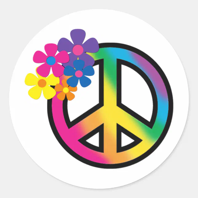 Peace and Flowers Classic Round Sticker | Zazzle