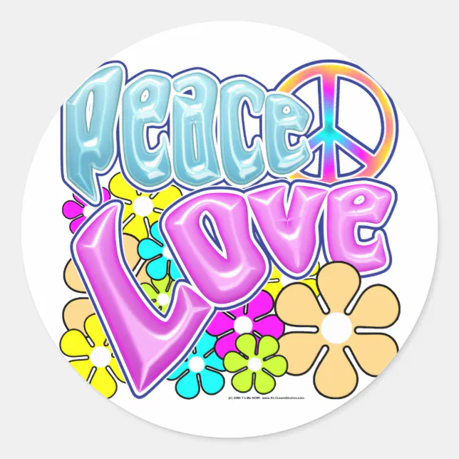 Peace And Love Classic Round Sticker | Zazzle