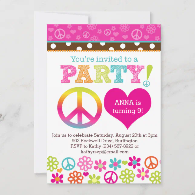 Peace and Love Hippie Party Invitation | Zazzle