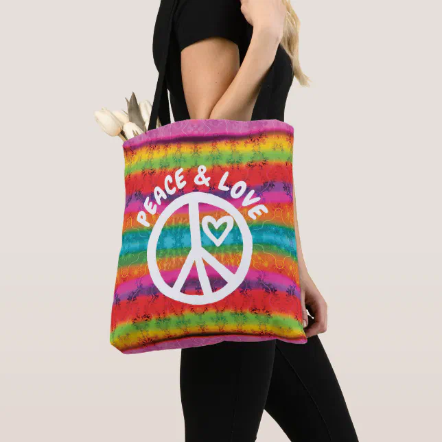Peace and Love Tie Dye Stripes Tote Bag | Zazzle