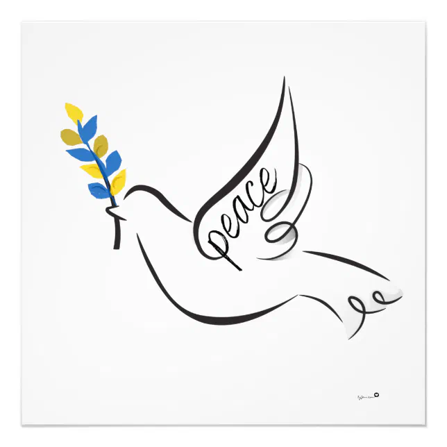 Peace Dove w/ Olive Branch in Ukraine Flag colors Photo Print | Zazzle
