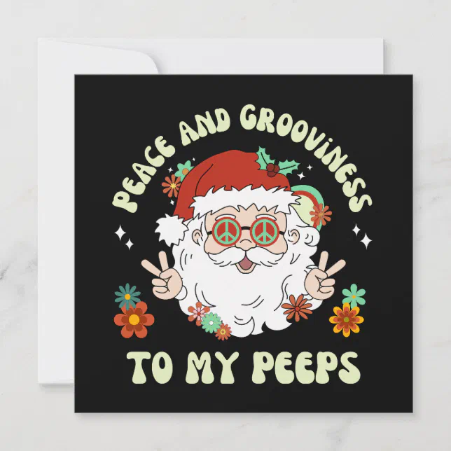 Peace Grooviness Hippie Santa Christmas Holiday Card | Zazzle
