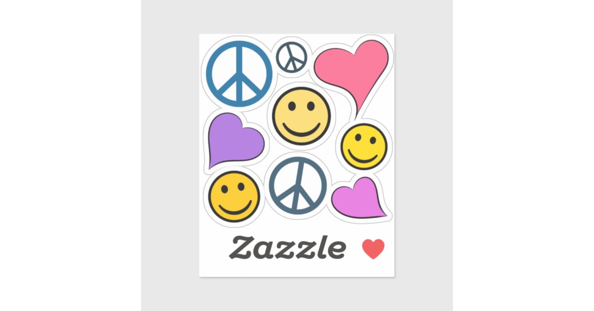Peace Hearts Happy Faces Sticker | Zazzle