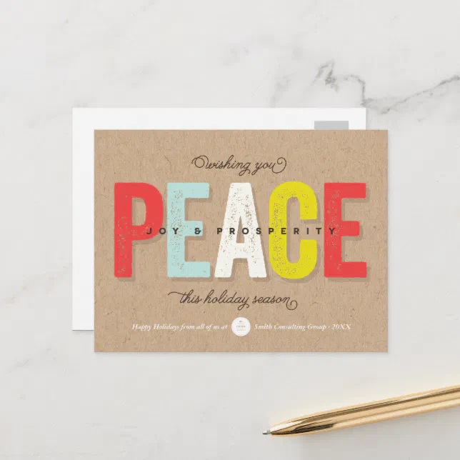 Peace, Joy And Prosperity Bold Typography Business Holiday Postcard ...