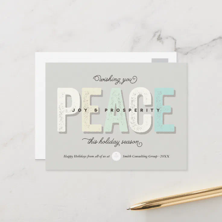 Peace, Joy And Prosperity Bold Typography Business Holiday Postcard ...
