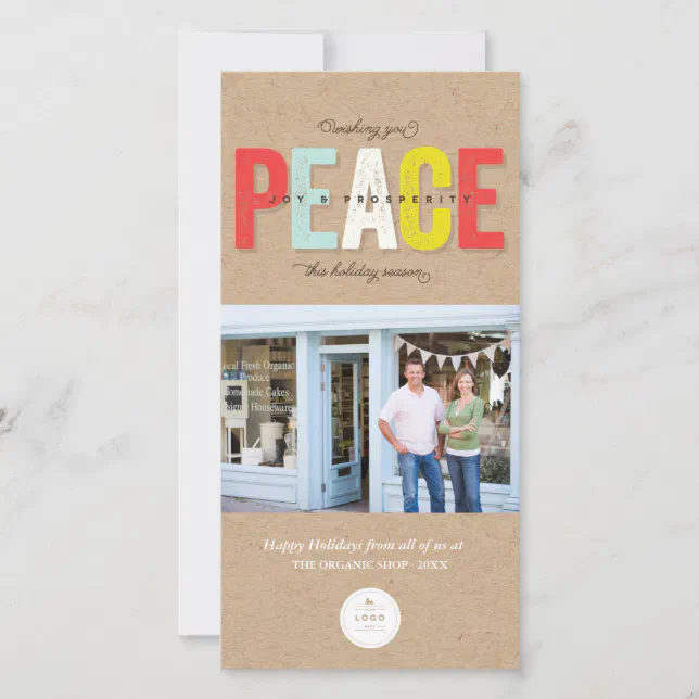 Peace Joy And Prosperity Typography Photo Business Holiday Card | Zazzle