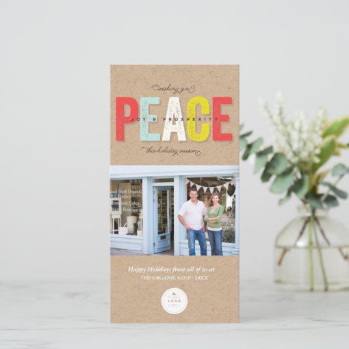 Peace Joy And Prosperity Typography Photo Business Holiday Card | Zazzle