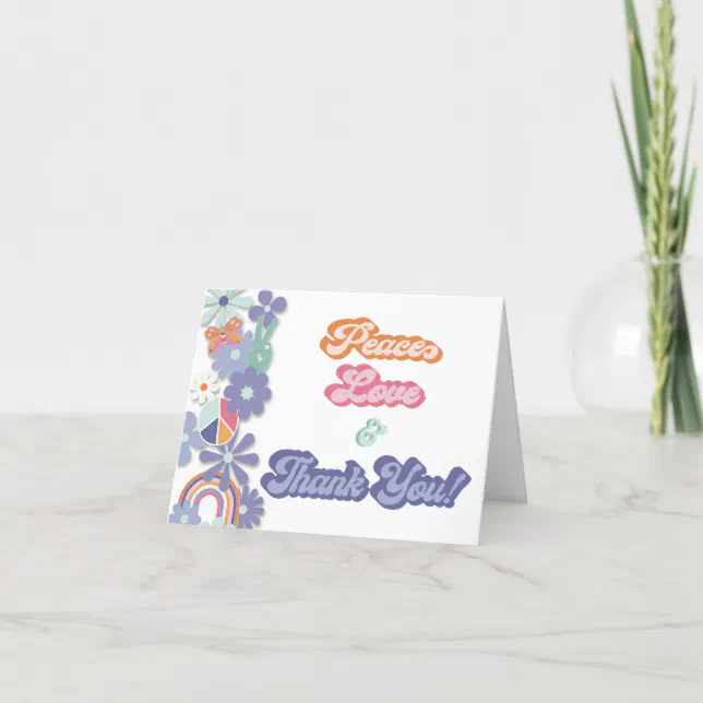 Peace Love and 1960's 1970's Thank You Hippie Card | Zazzle