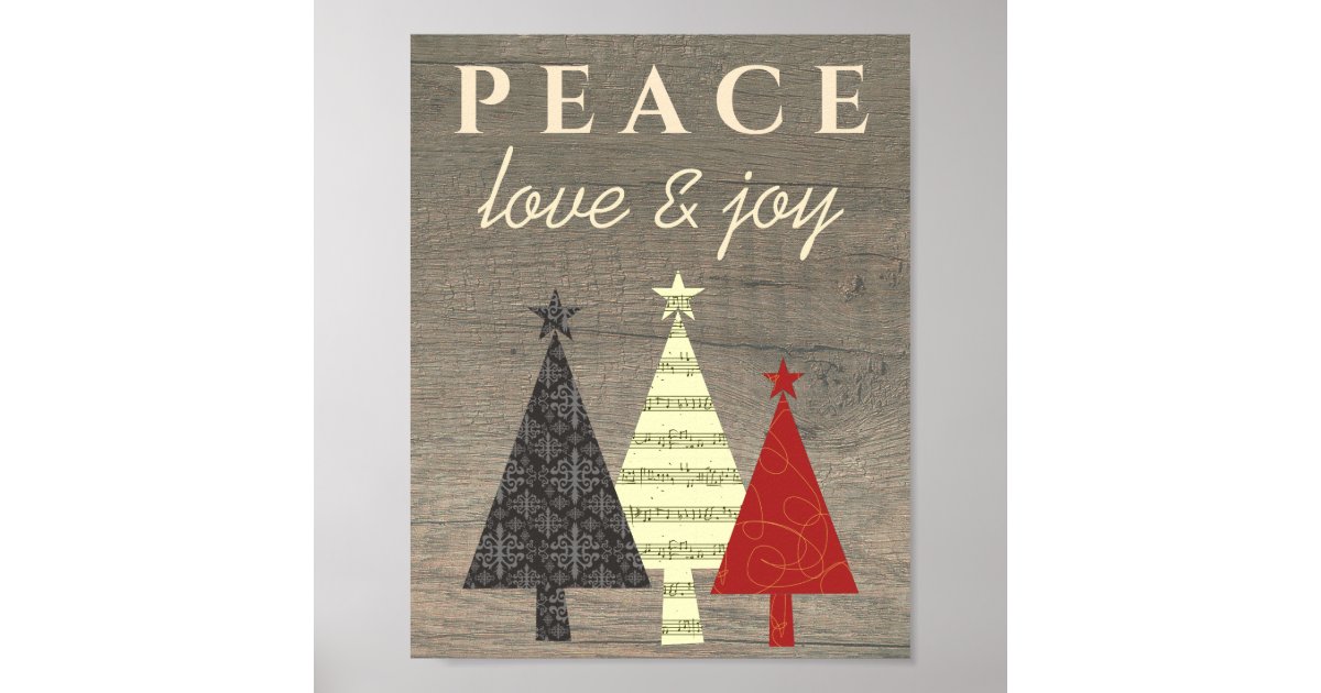 Peace Love and Joy Christmas Tree Poster | Zazzle
