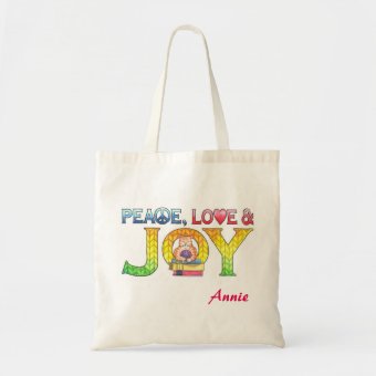 Peace, Love and Joy Personalized Book Tote Bag | Zazzle