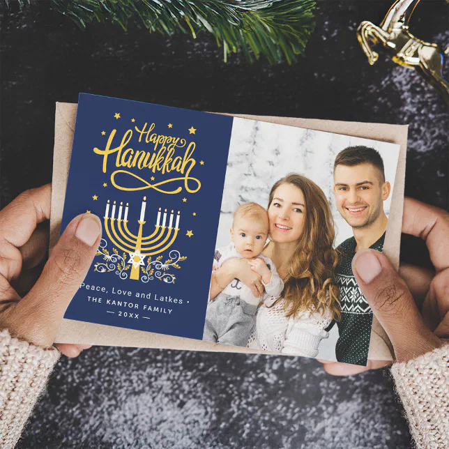 Peace Love and Latkes | Happy Hanukkah Photo Holiday Card | Zazzle