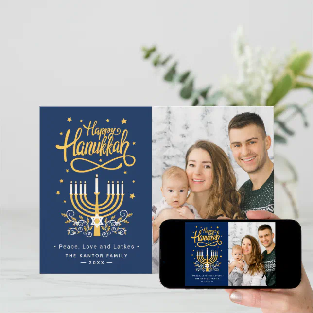Peace Love and Latkes | Happy Hanukkah Photo Holiday Card | Zazzle