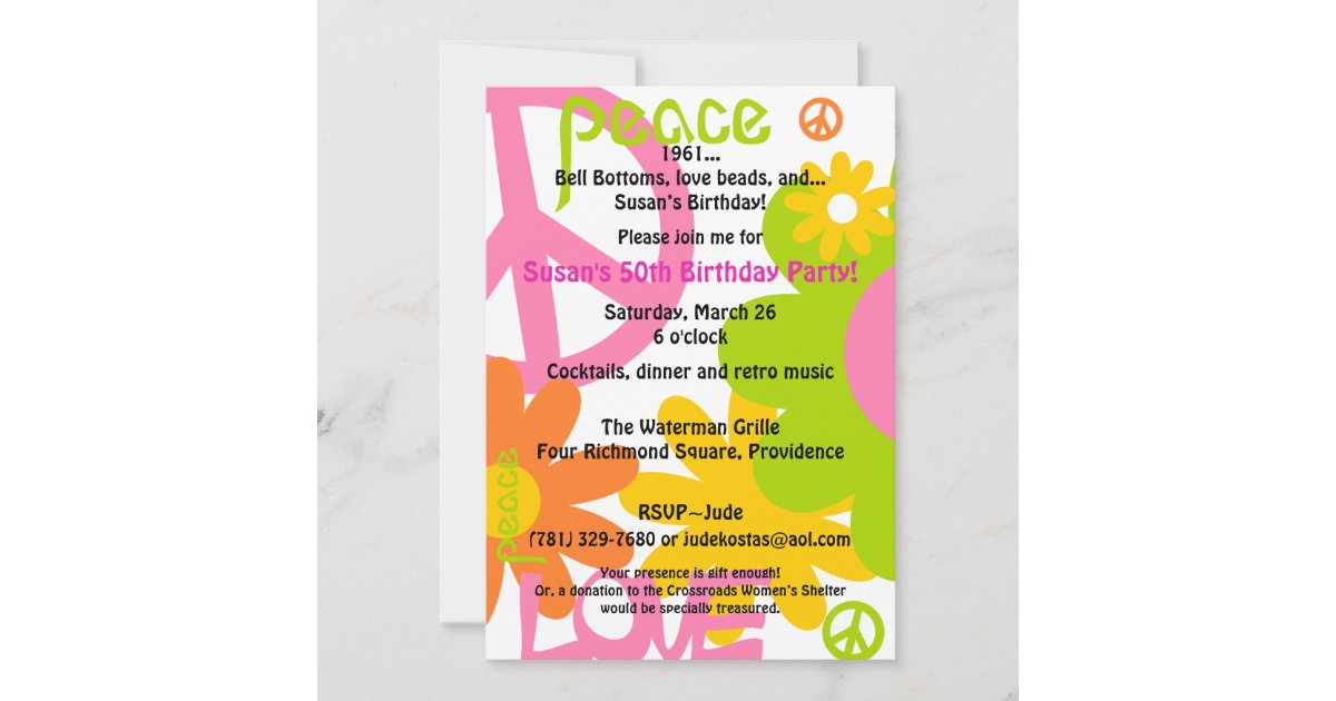 Peace, Love and Party Invitation | Zazzle