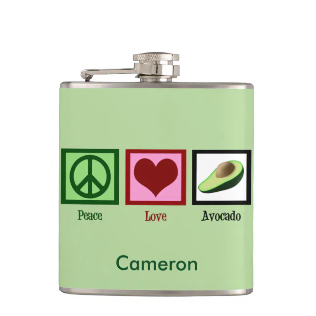 Peace Love Avocado Custom Green Hip Flask | Zazzle
