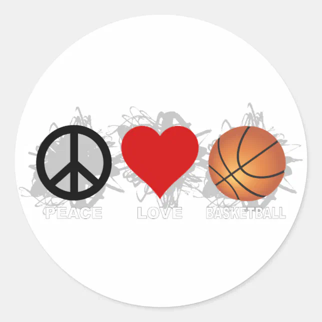 Peace Love Basketball Emblem Classic Round Sticker | Zazzle