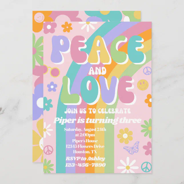 Peace & Love Birthday Invitation | Zazzle