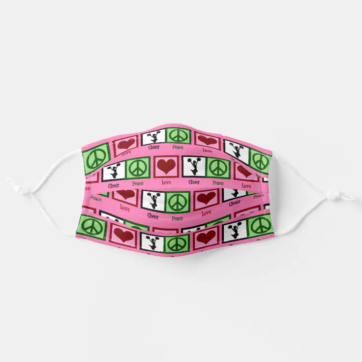 Peace Love Cheer Cute Cheerleader Adult Cloth Face Mask | Zazzle