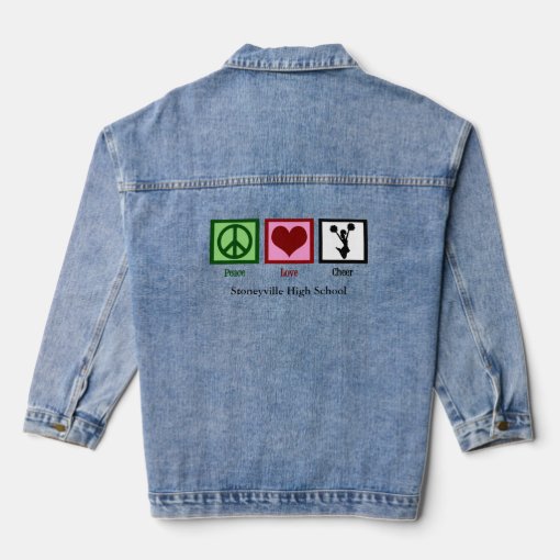 Peace Love Cheer Cute Custom Cheerleader Denim Jacket | Zazzle