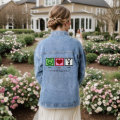 Peace Love Cheer Cute Custom Cheerleader Denim Jacket | Zazzle