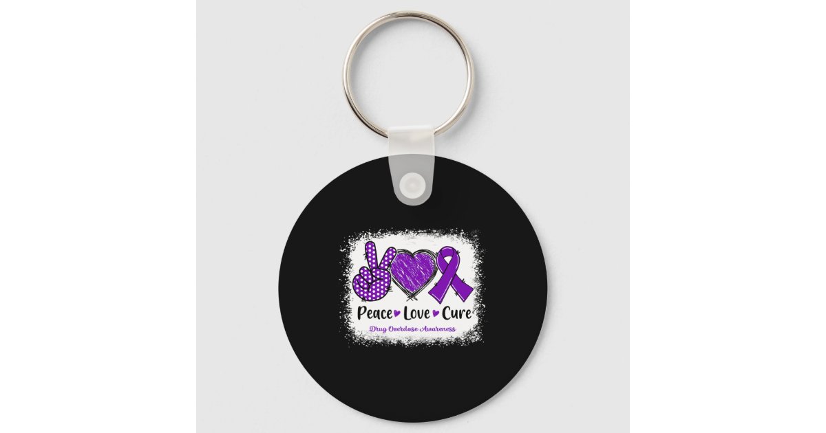 Peace Love Cure Drug Overdose Awareness Purple Rib Keychain | Zazzle
