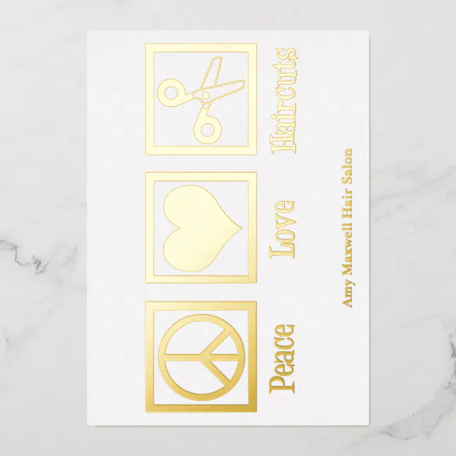 Peace Love Haircuts Custom Hair Stylist Salon Gold Foil Holiday Card ...