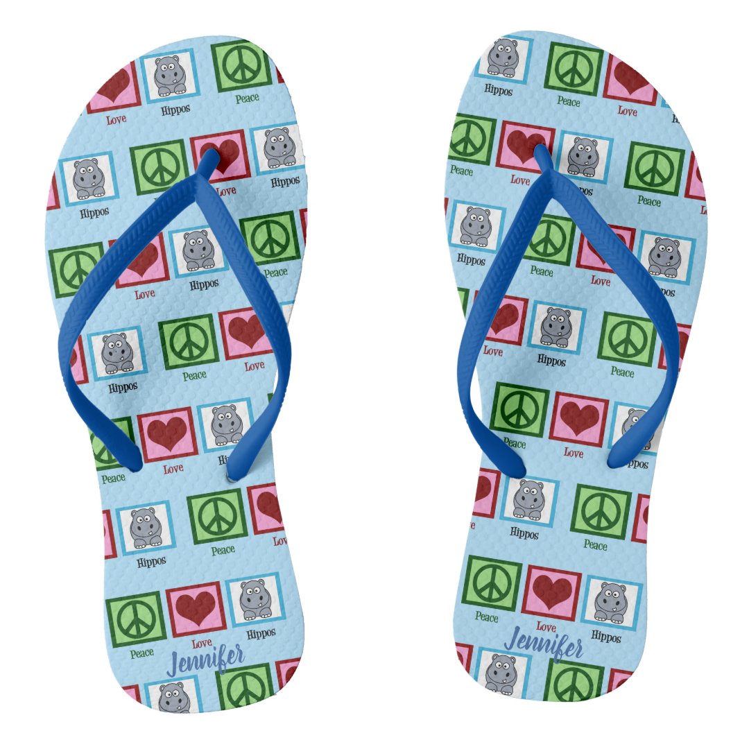 Peace Love Hippos Flip Flops | Zazzle