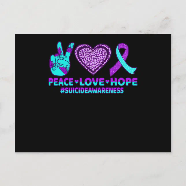 Peace Love Hope Happy Suicide Prevention Awareness Postcard | Zazzle