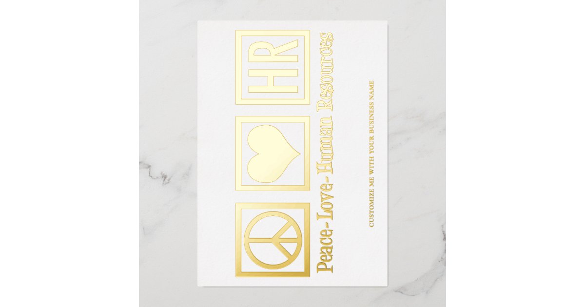 Peace Love HR Elegant Human Resources Custom Gold Foil Holiday Card ...