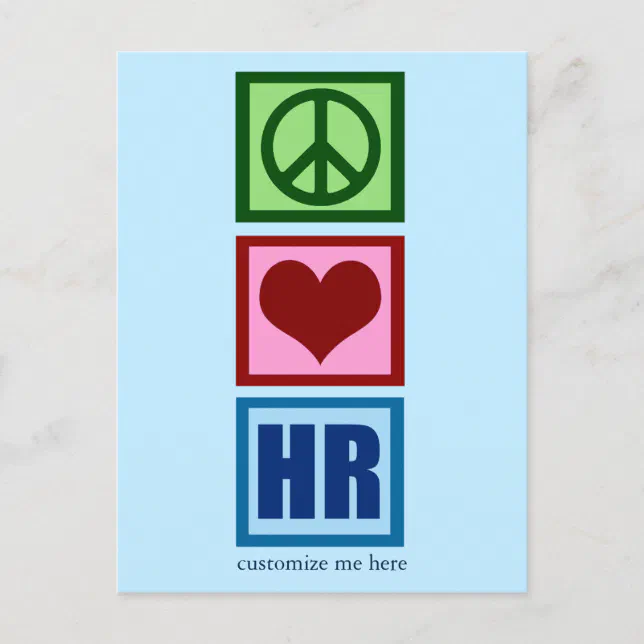 Peace Love HR Personalized Human Resources Blue Postcard | Zazzle