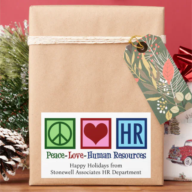 Peace Love Human Resources Custom HR Christmas Rectangular Sticker | Zazzle