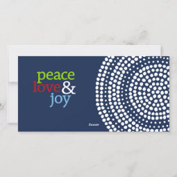 Peace Love & Joy with blue red and green Holiday Card | Zazzle