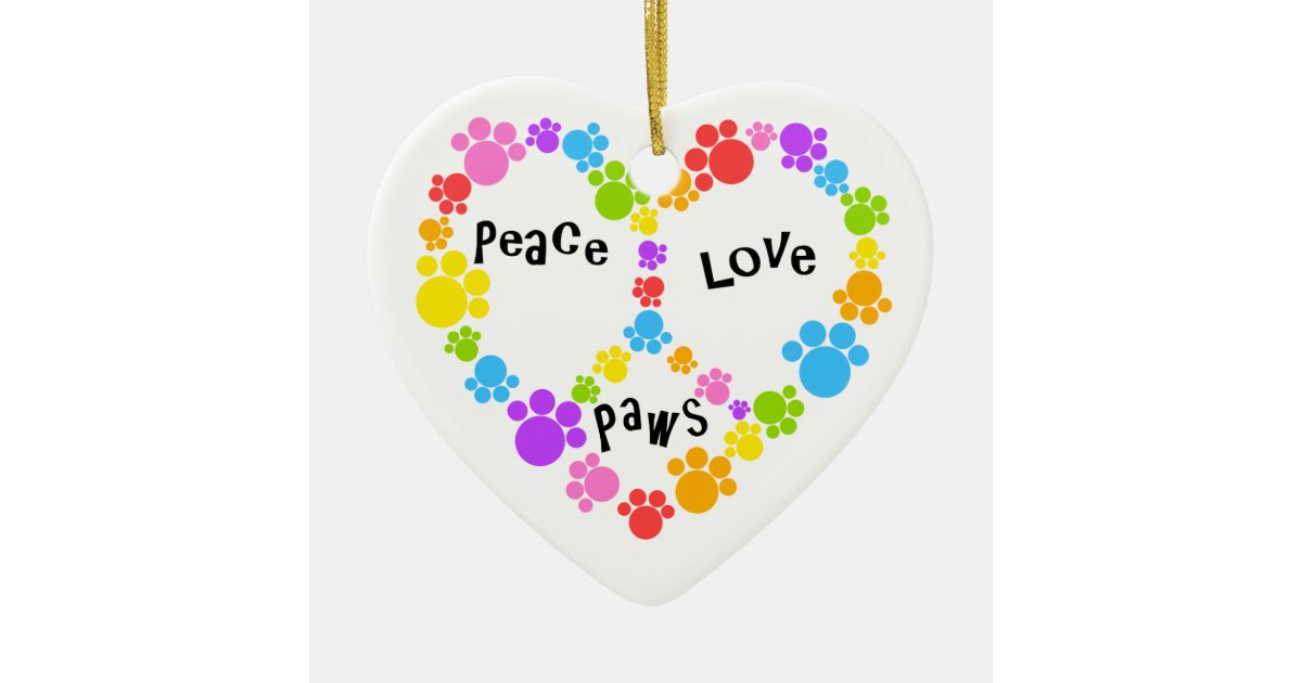 peace & love ornament! Paw print peace sign! Ceramic Ornament | Zazzle