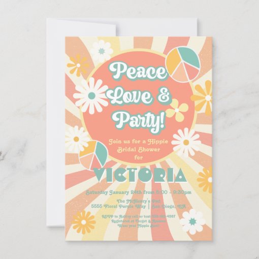 Peace Love & Party Hippie Party Invitation | Zazzle