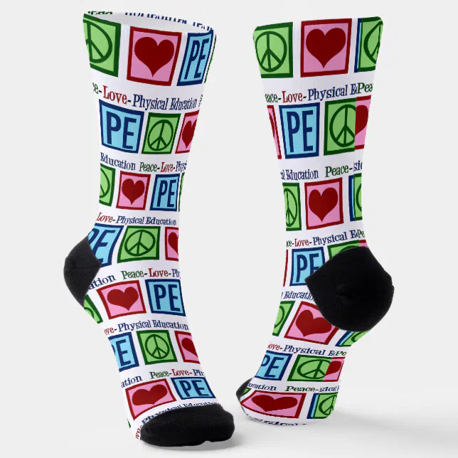 Peace Love PE Physical Education Gym Teacher Socks | Zazzle
