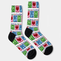 Peace Love PE Physical Education Gym Teacher Socks | Zazzle