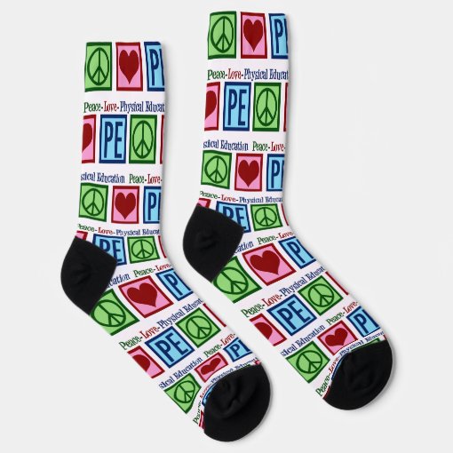 Peace Love PE Physical Education Gym Teacher Socks | Zazzle