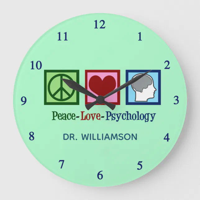 Peace Love Psychology Cute Psychologist Office Large Clock | Zazzle