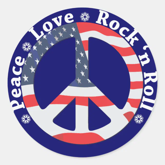 Peace, Love, Rock n Roll Classic Round Sticker | Zazzle