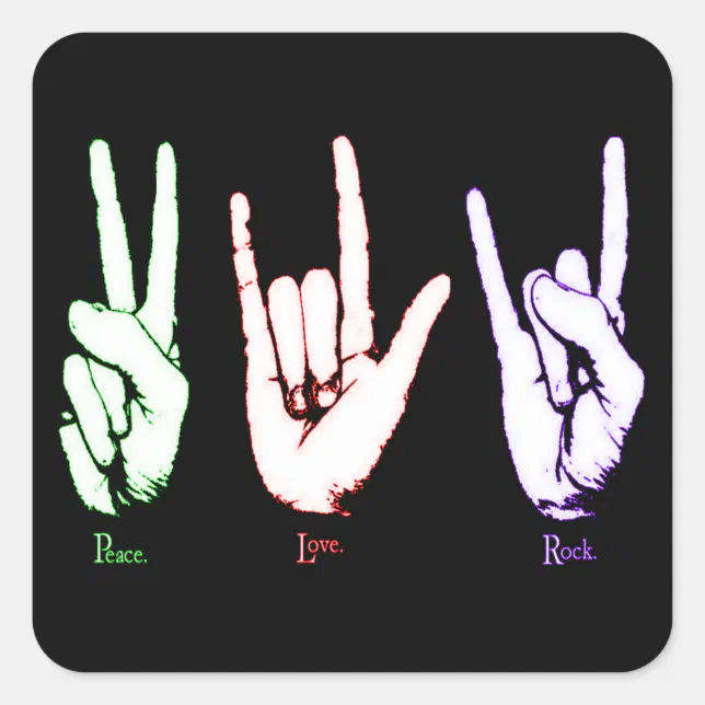 Peace Love Rock Sign Language Square Sticker | Zazzle