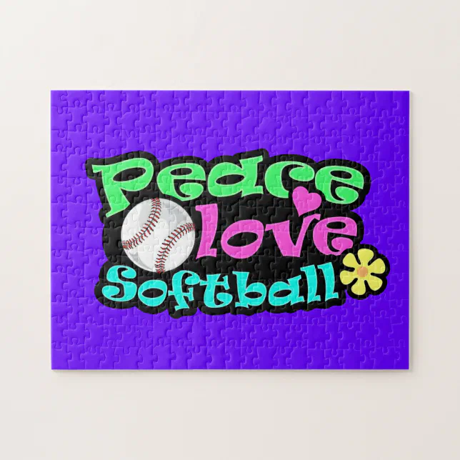 Peace, Love, Softball Jigsaw Puzzle | Zazzle