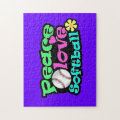 Peace, Love, Softball Jigsaw Puzzle | Zazzle
