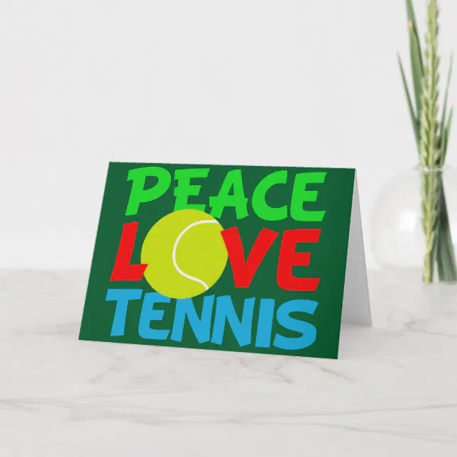 Peace Love Tennis Player Cute Festive Green Holiday Card | Zazzle