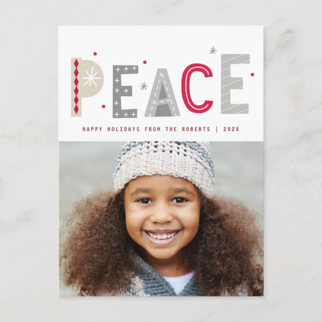 PEACE modern lettering christmas Postcard | Zazzle