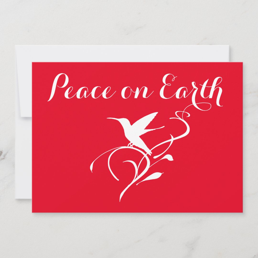 Peace on Earth Christmas Hummingbird Modern Red Holiday Card | Zazzle